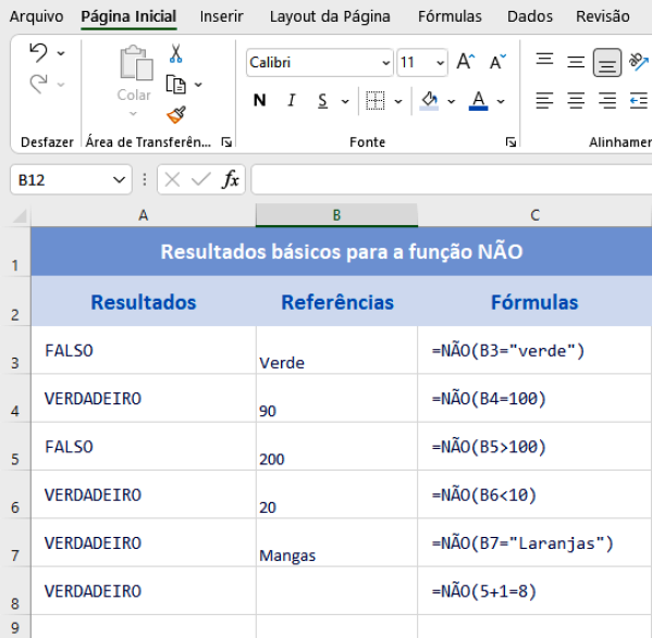 Função NÃO uma das funções lógicas do Excel - Tudo Excel