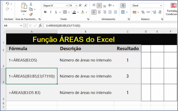 Função ÁREAS do Excel saiba como usar - Tudo Excel