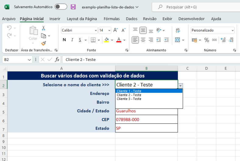 Usar uma lista suspensa para pesquisar no Excel
