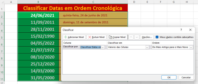 Como Classificar Datas em Ordem Cronológica no Excel - Tudo Excel