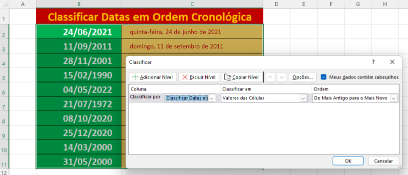 Como Classificar Datas em Ordem Cronológica no Excel - Tudo Excel