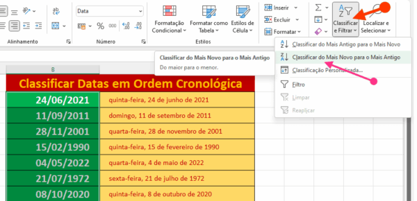 Como Classificar Datas em Ordem Cronológica no Excel - Tudo Excel