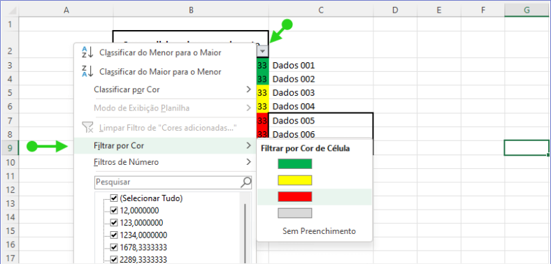 Filtrar e Classificar Dados na Planilha Pelas Cores das Células