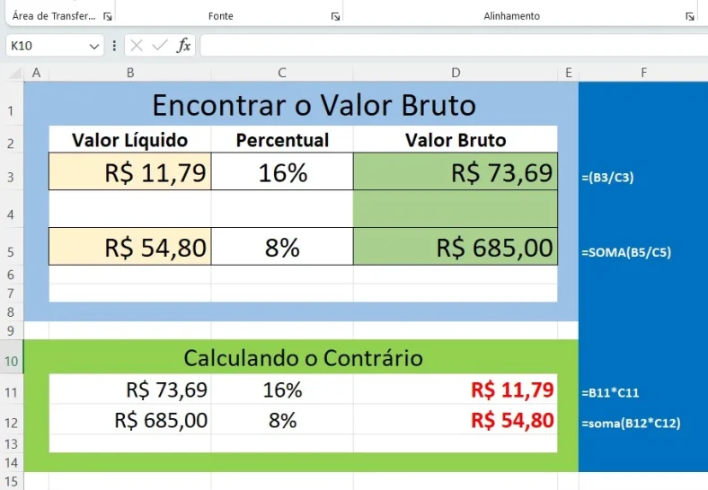 Calcular o Valor Bruto a Partir do Valor Líquido e o Percentual - Tudo Excel